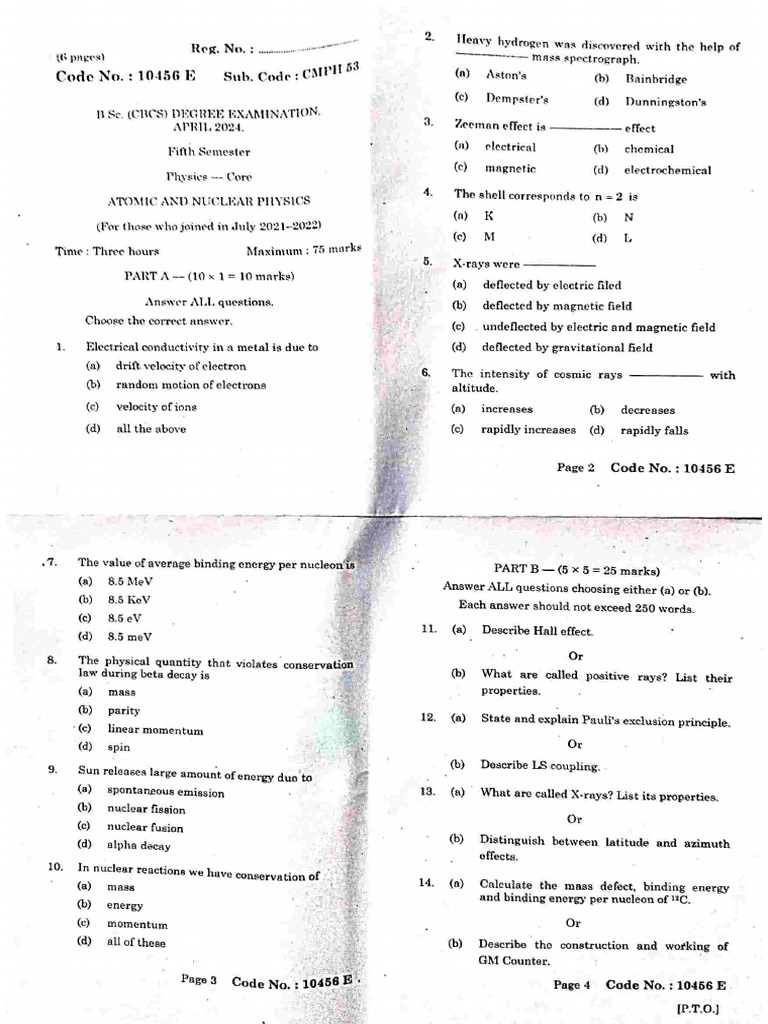 CMPH53 Atomic and Nuclear Physics 2 | PDF