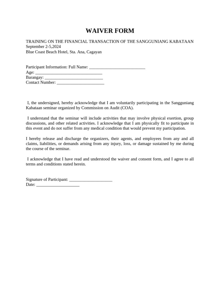 Waiver Form | PDF