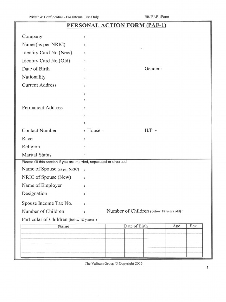Personal Action Form | PDF