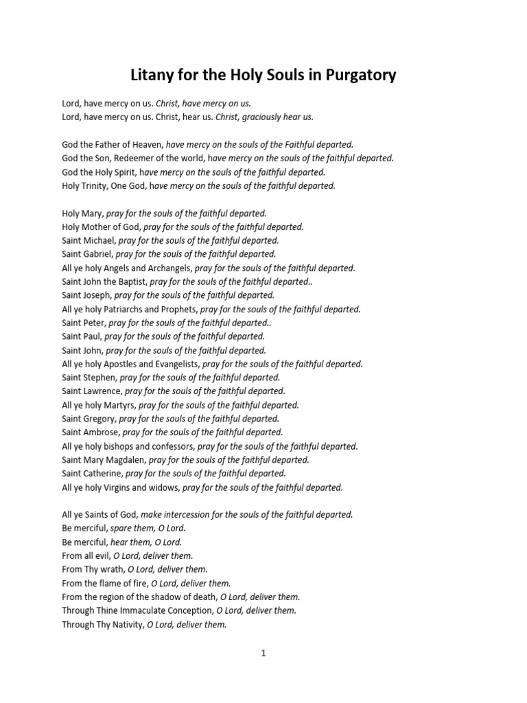 Litany For The Holy Souls in Purgatory | PDF | Lord's Prayer | Mercy