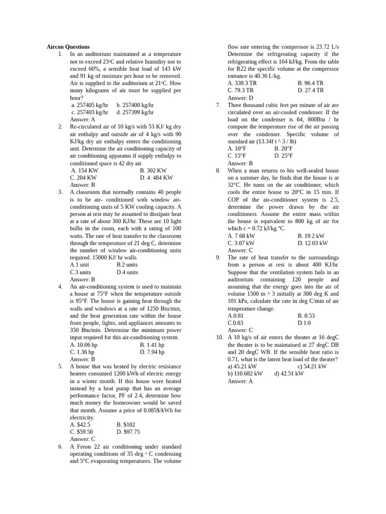 Aircon2 Questions | PDF | Air Conditioning | Heat
