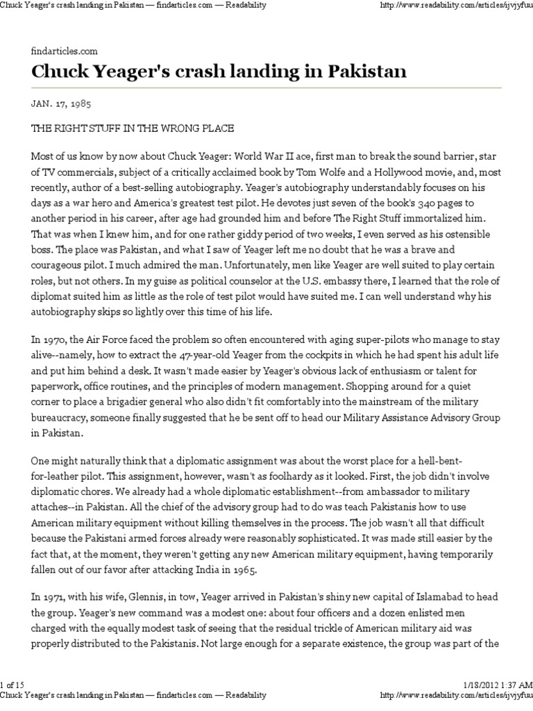 Chuck Yeager's Crash Landing in Pakistan - The Right Stuff in The Wrong ...