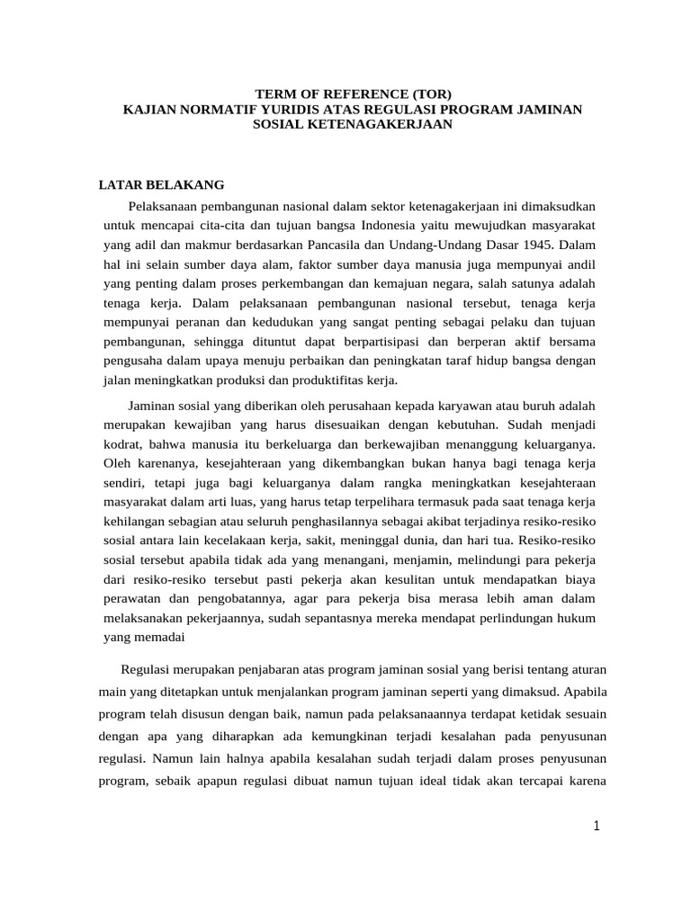 TOR KAJIAN NORMATIF BPJS Edit | PDF | Bisnis | Ilmu Sosial