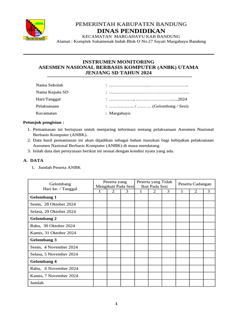 Instrumen Monitoring ANBK 2023 | PDF
