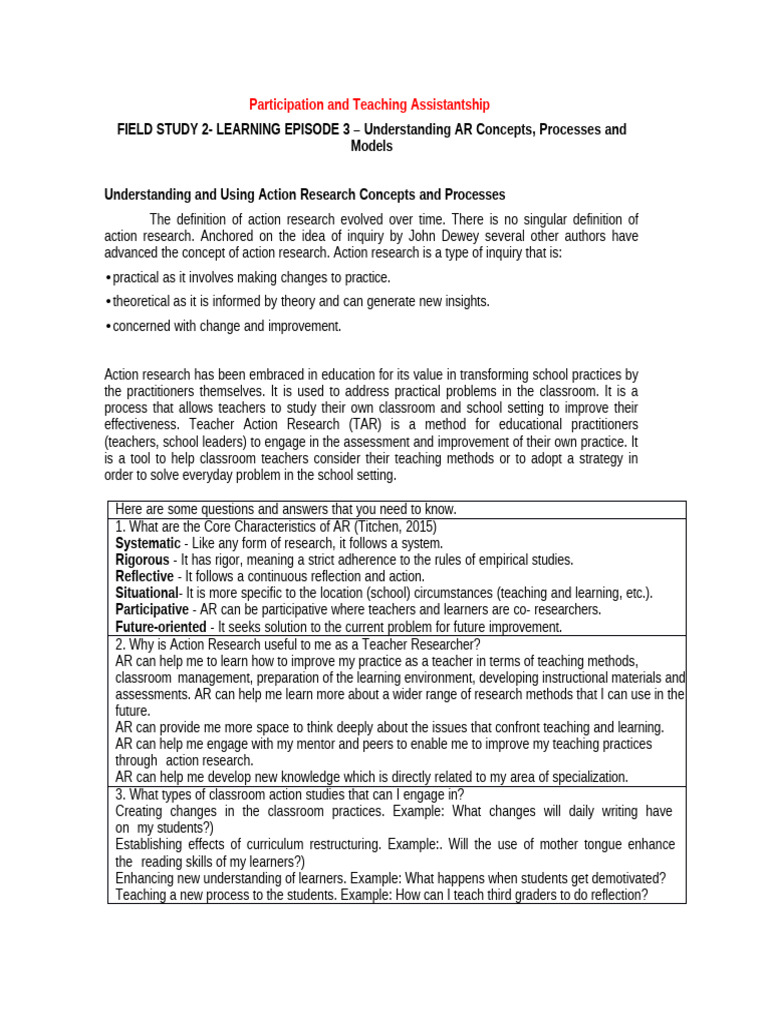 FS2 Learning Episodes 3 4 Handouts | PDF | Action Research | Learning