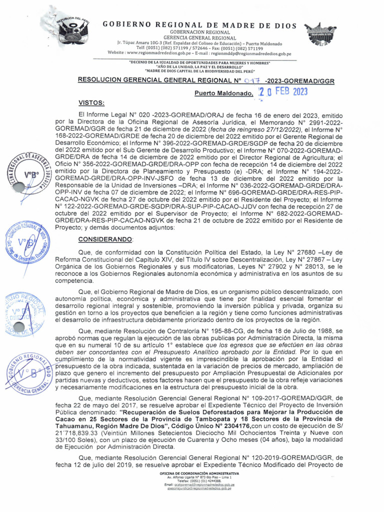 Rer 017 2023 Goremad GRGR - PDF Resolucion 05 Exp | PDF | Presupuesto