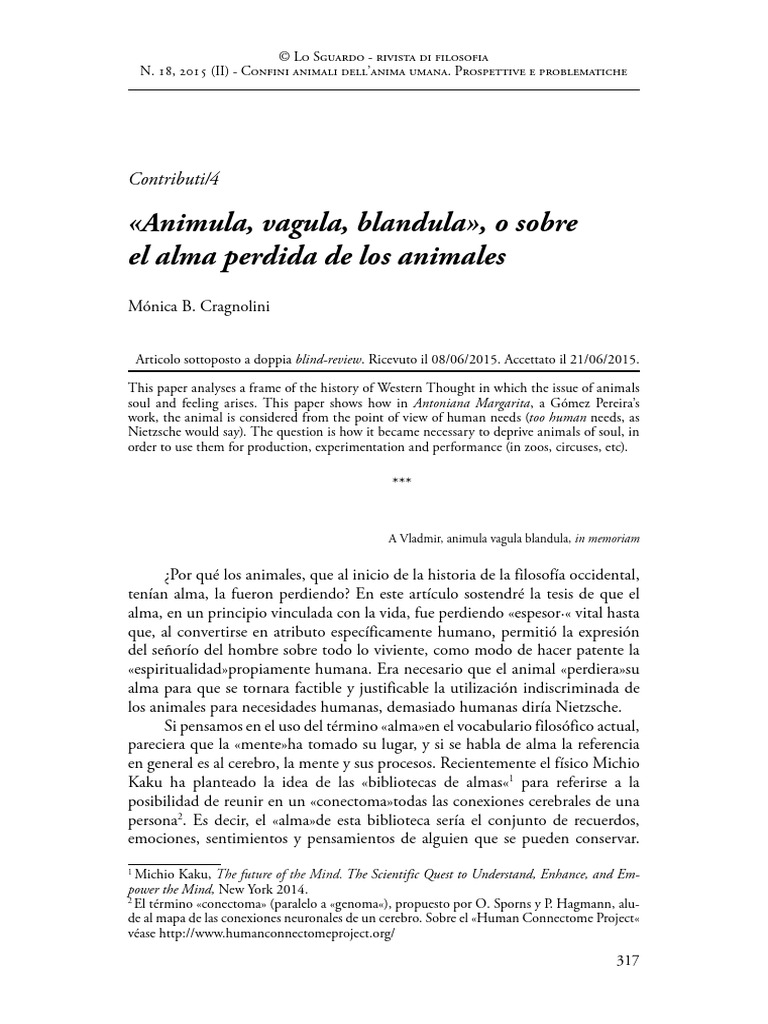 Cragnolini, Mónica - Animula, Vagula, Blandula, o Sobre El Alma Perdida ...