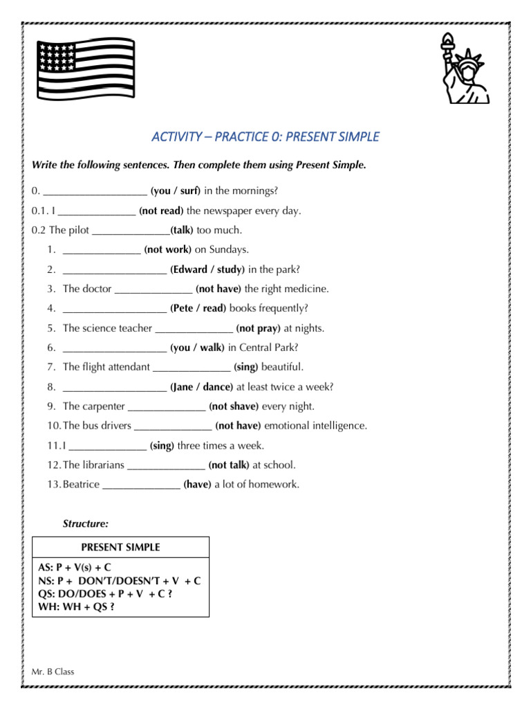 Activity Practice Present Simple Pdf Foreign Language Studies