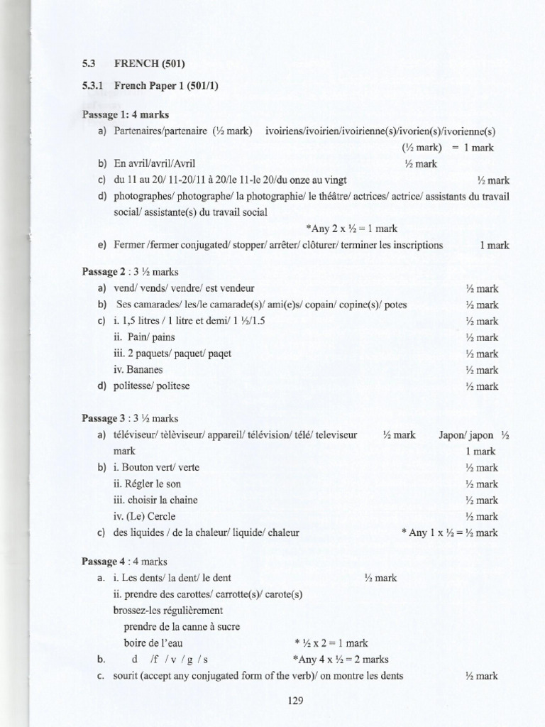 Kcse 2022 French Pp1 Pp2 Answers-1 | PDF