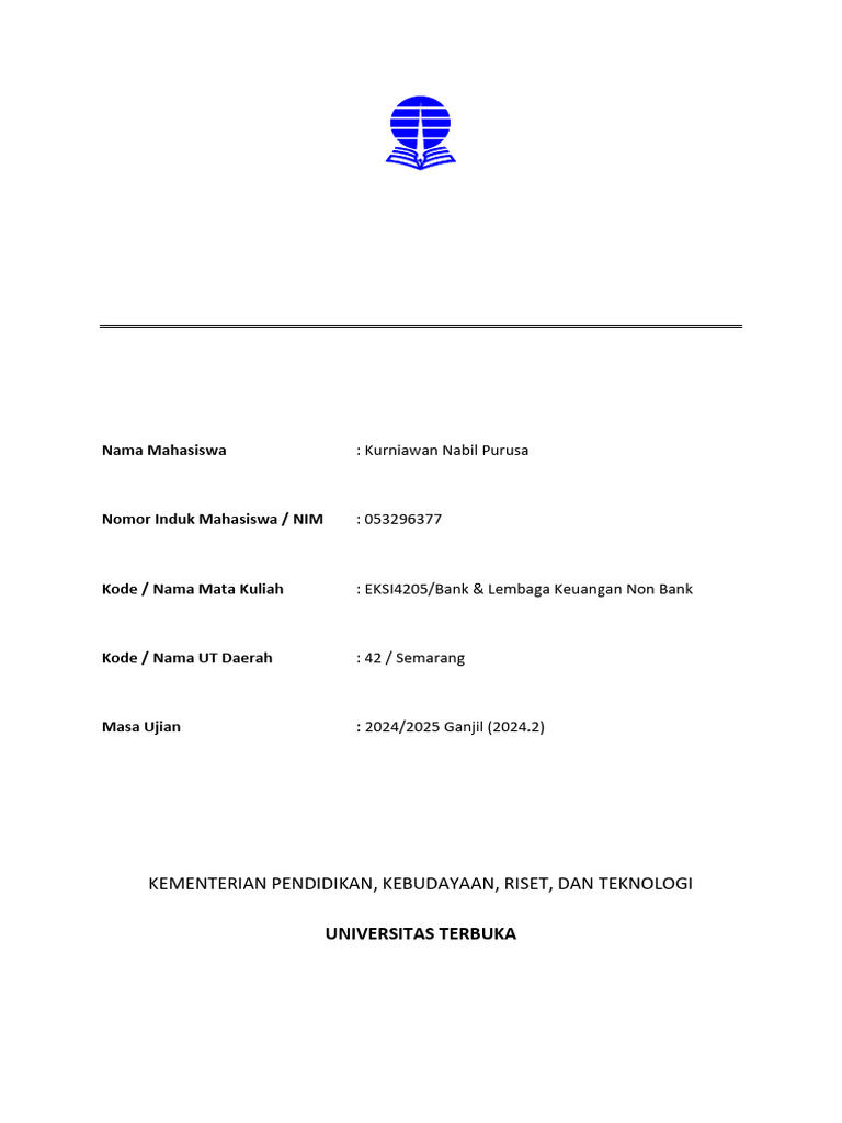 BJT - TUGAS 1 EKSI4205 Bank Dan Lembaga Keuangan Non Bank | PDF | Bisnis | Pengelolaan Keuangan ...
