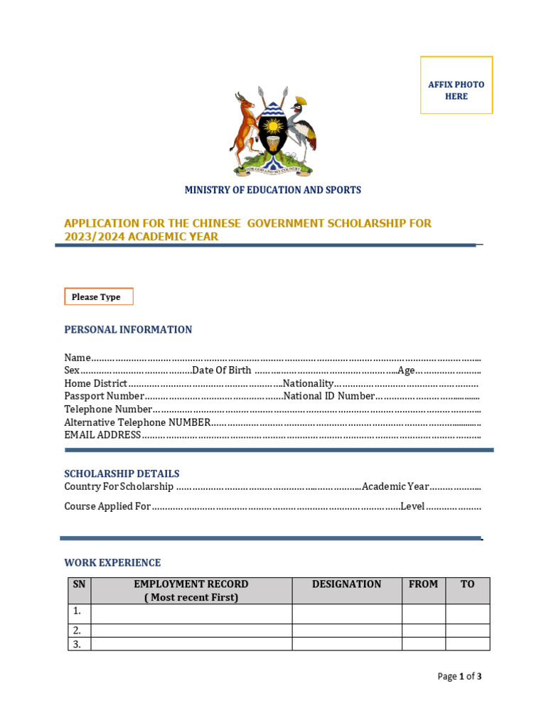 Application Form For Chinese Scholarship 2023 2024 | PDF | Government ...