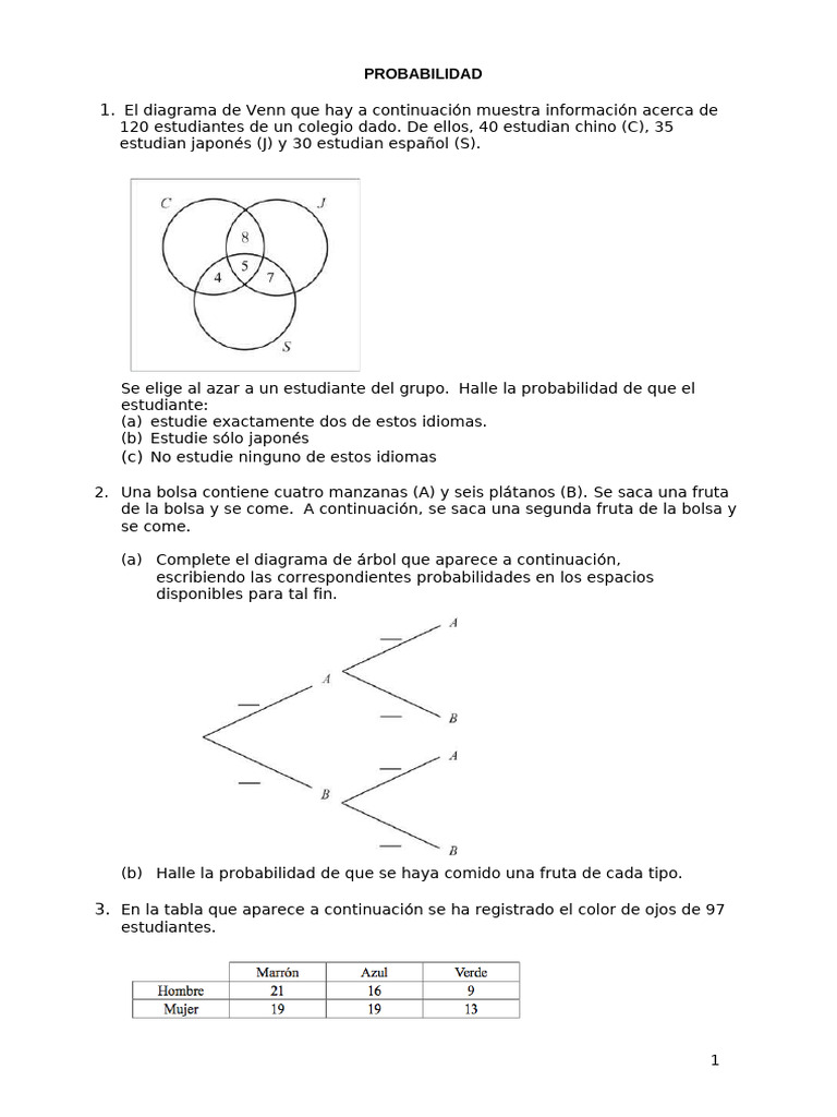 Probabilidad 1 - Ficha de Trabajo | PDF | Probabilidad