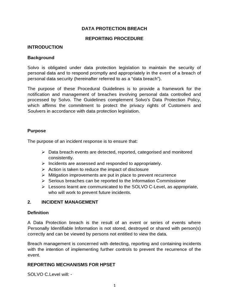 Reporting Data Protection Breach Procedure V1 | PDF | Information ...