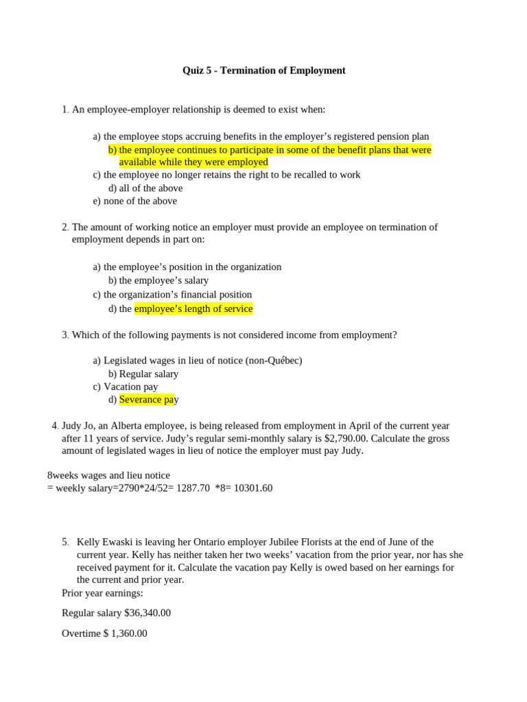 PRL3 v1-0 Exercise, Termination of Employment 2017-0120 | PDF | Payroll ...
