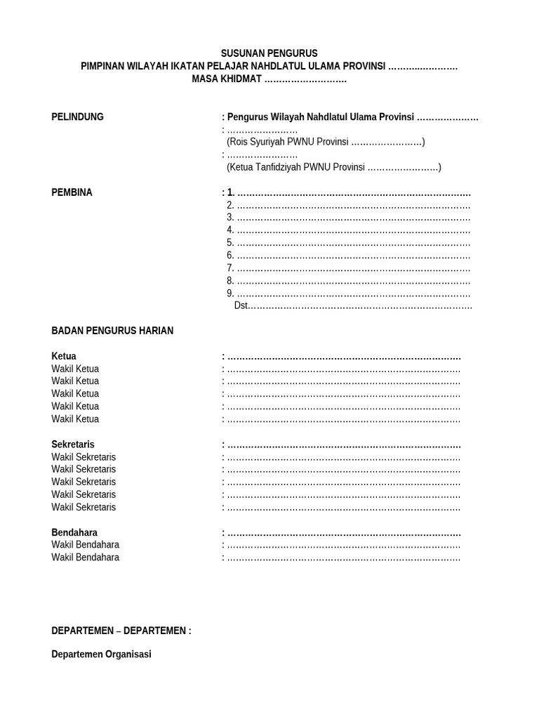 A - Form Susunan Pengurus PW IPNU | PDF | Teknologi & Rekayasa