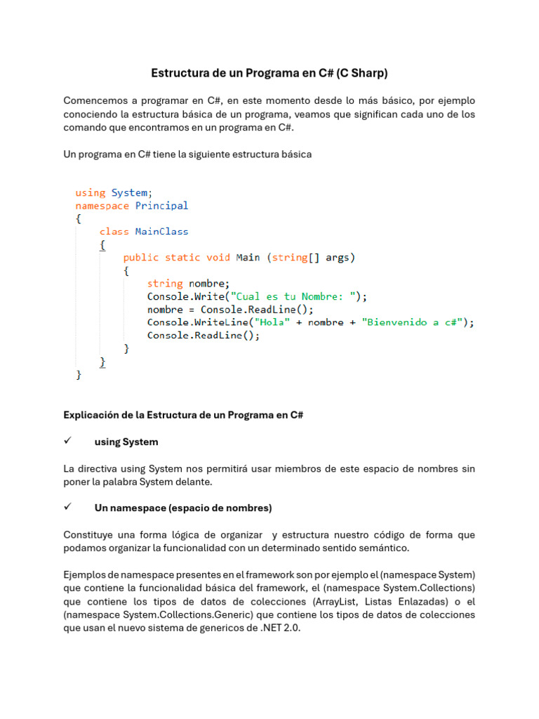 Estructura de Un Programa en CSharp | PDF | Informática | Tecnología