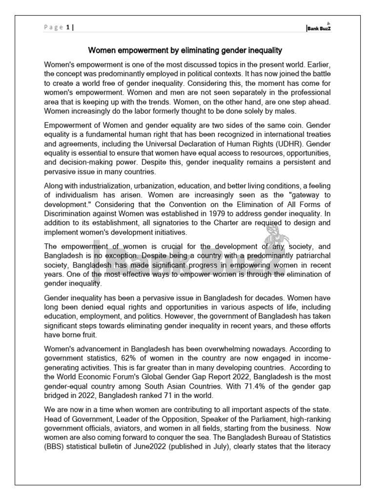 Women Empowerment by Eliminating Gender Inequality | PDF | Discrimination & Race Relations ...
