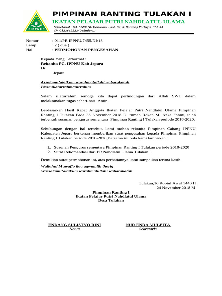 Surat Pengesahan Ippnu | PDF