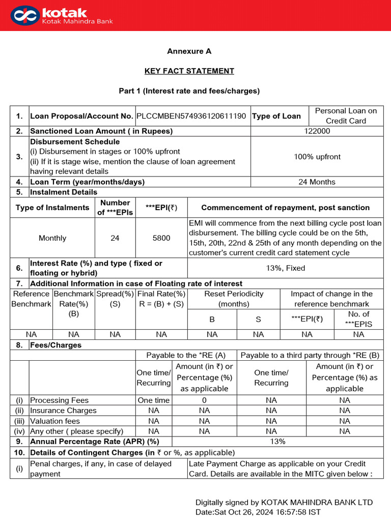KFS - Amortization Schedule - Personal Loan On Credit Card | PDF | Loans | Interest