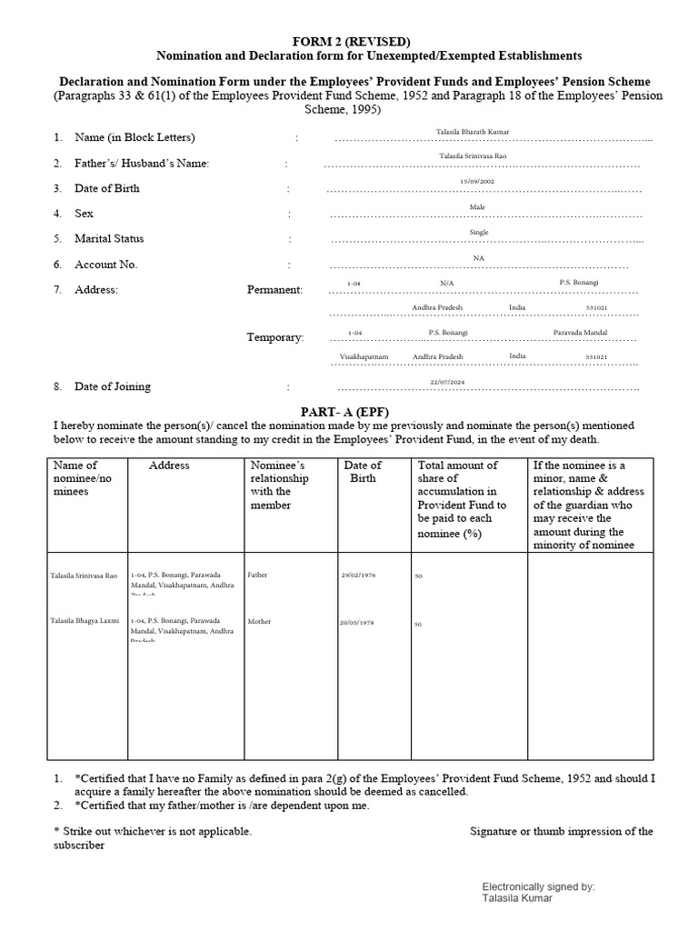 EPF and EPS Nomination Form Guide | PDF
