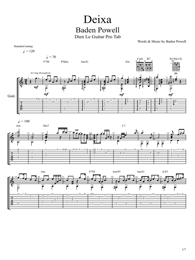 Deixa by Baden Powell - Guitar Tab | PDF | Guitar Family Instruments ...