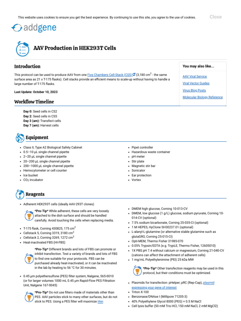 Addgene - AAV Production | PDF | Transfection | Sodium Chloride
