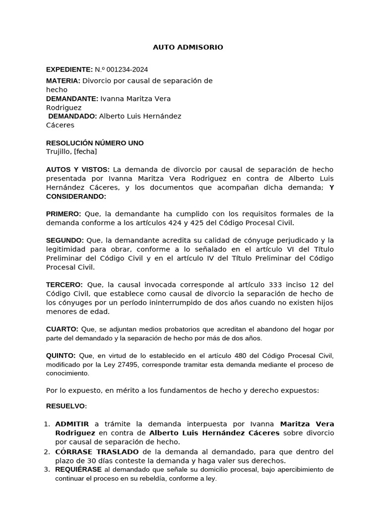 Demanda de Divorcio por Separación | PDF
