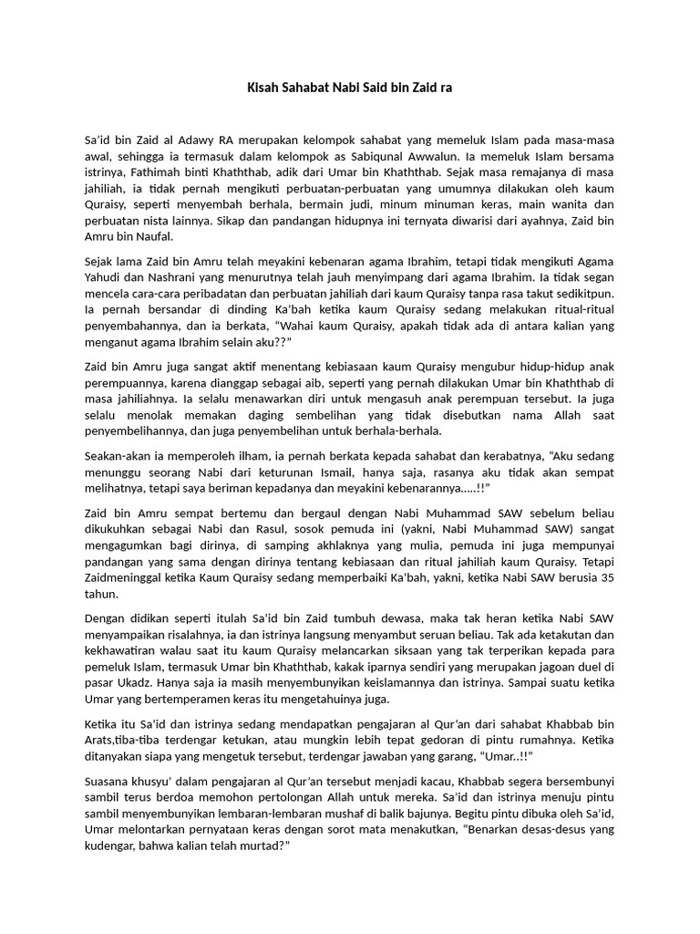 Kisah Sayyidina Said Bin Zaid RA. | PDF