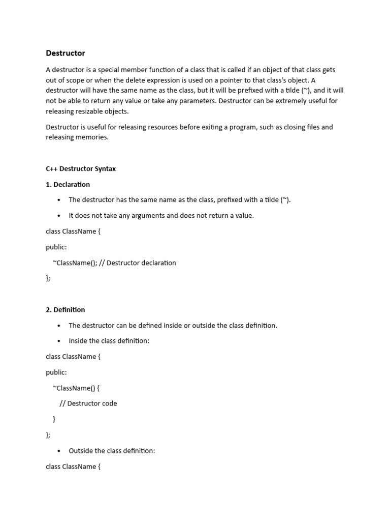 Destructor | PDF | Method (Computer Programming) | Object Oriented Programming