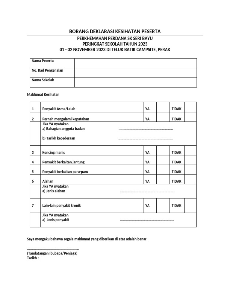 Borang Deklarasi Kesihatan | PDF