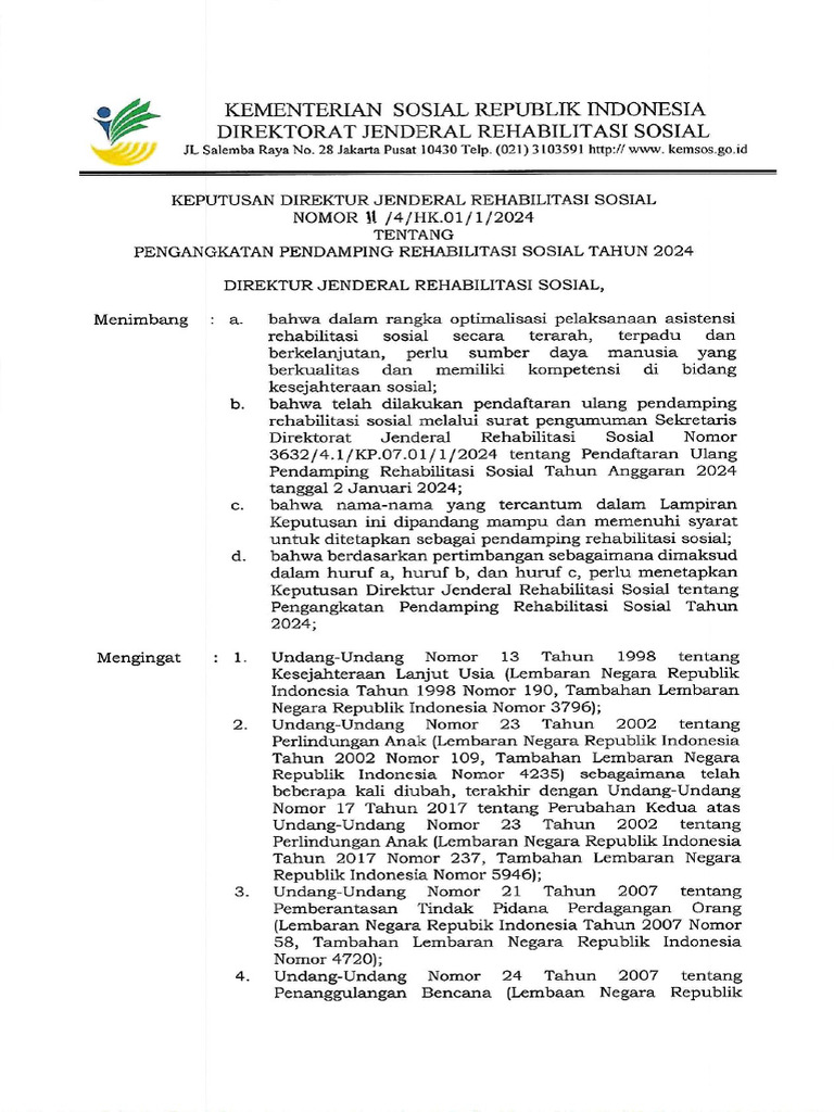 SK Pendamping Rehsos Tahun 2024 | PDF