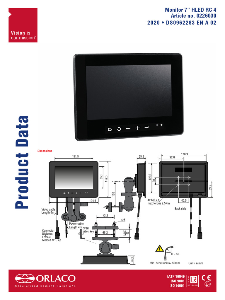 Ds0962283-0226030 Monitor 7in Hled RC 4 en A02 | PDF | Computer Monitor | Electrical Connector