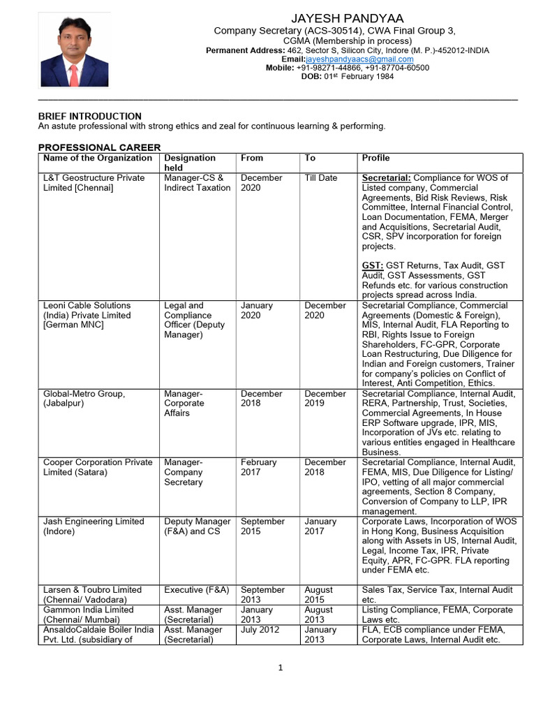 Jayesh Pandyaa Resume 27042023 | PDF | Economies | Corporations