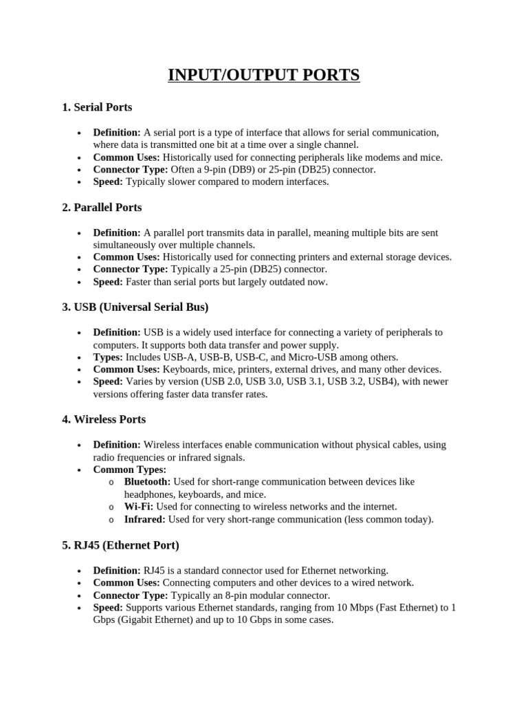 Input/Output Ports | PDF | Usb | Computer Science