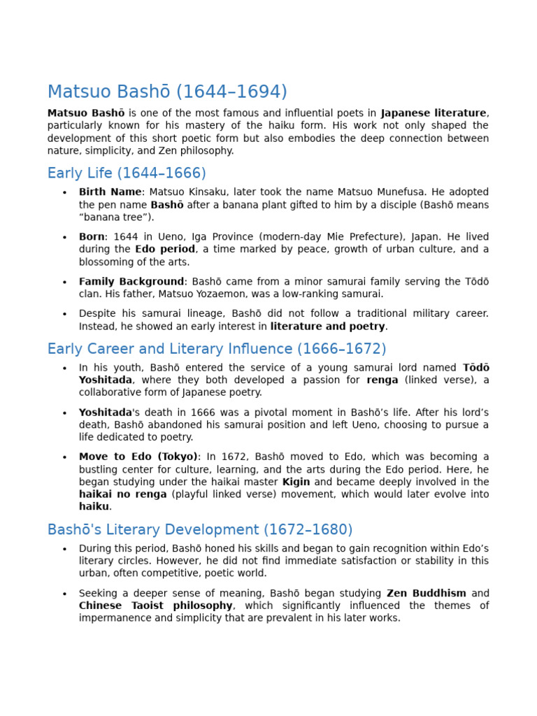 Matsuo Basho | PDF | Haiku | Japanese Poetry