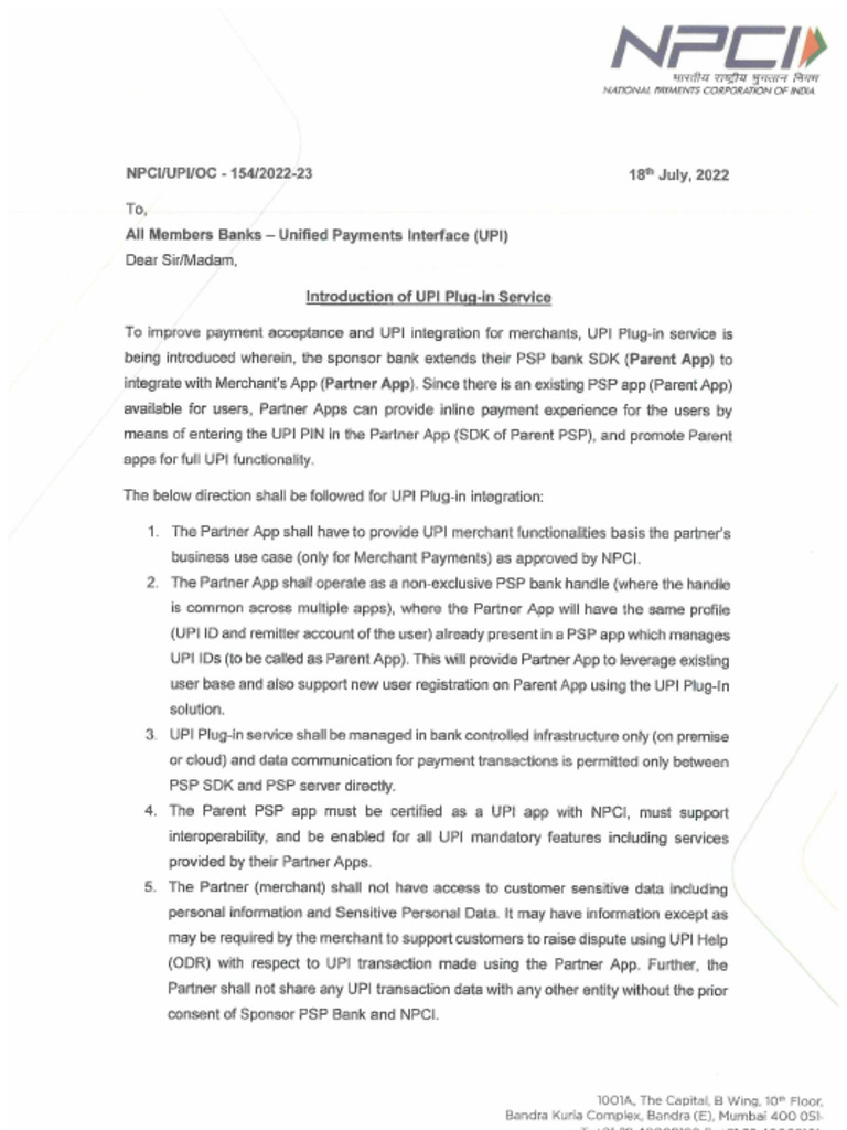 UPI OC 154 Introduction of UPI Plug in Service | PDF UPI OC 154 Introduction of UPI Plug in Service | PDF