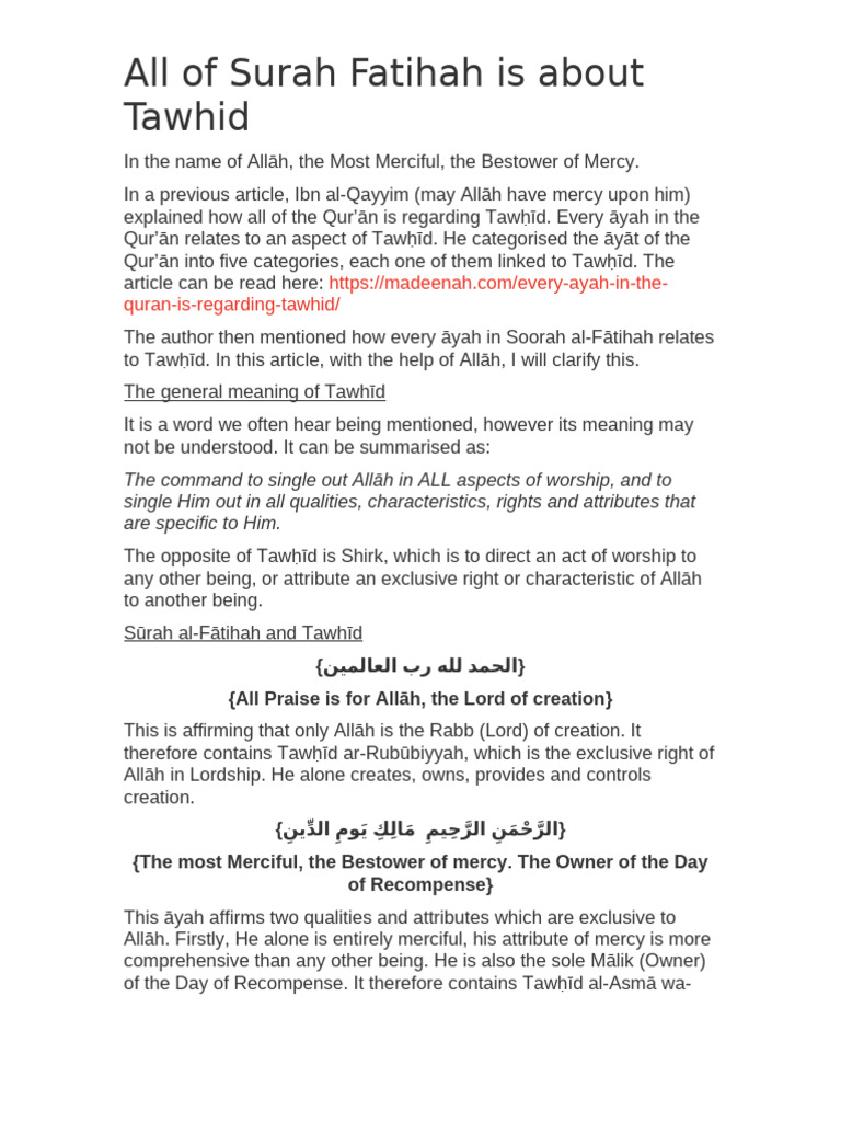 All of Surah Fatihah | PDF | Tawhid | God In Islam