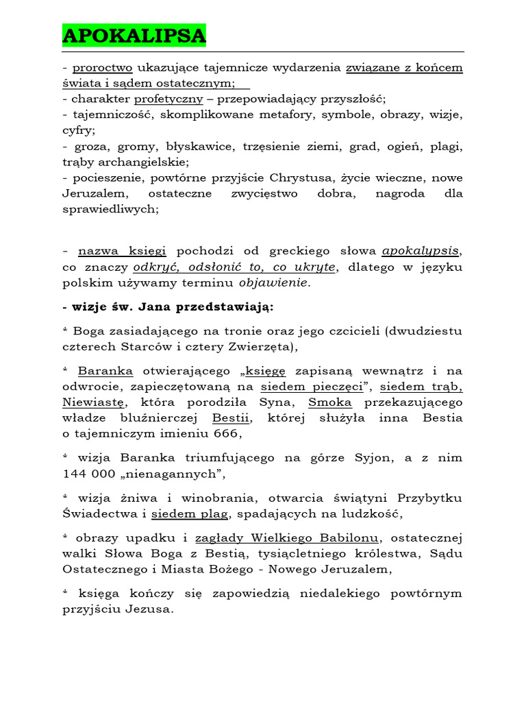 APOKALIPSA Notatka | PDF