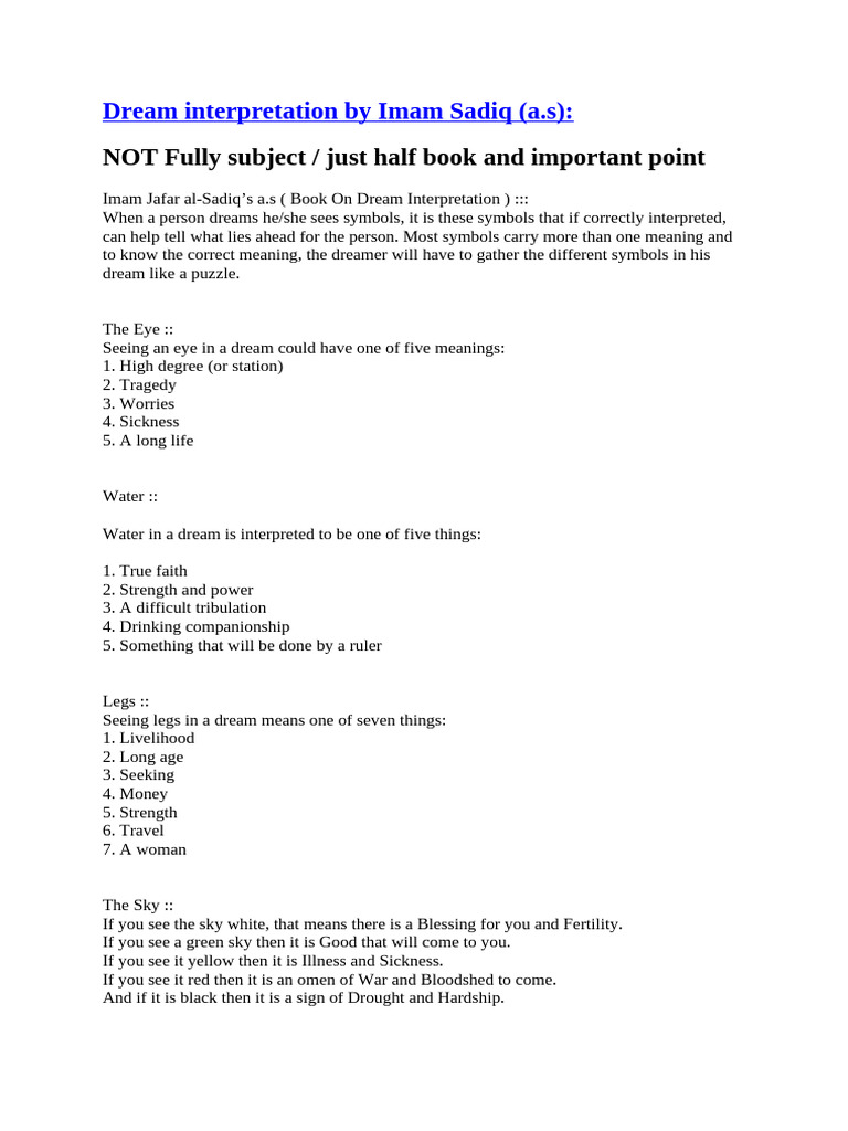 Dream Interpretation by Imam Sadiq | PDF | Dream | Husayn Ibn Ali