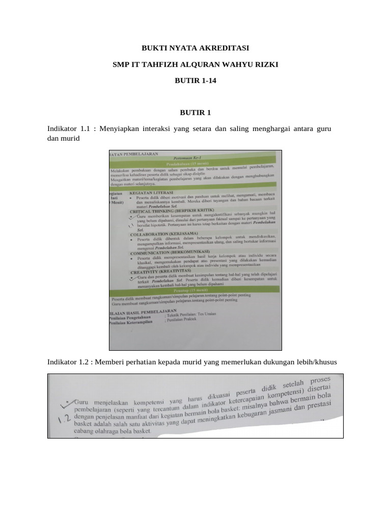 Bukti Nyata Akreditasi SMP It WR | PDF | Karier & Perkembangan | Seni