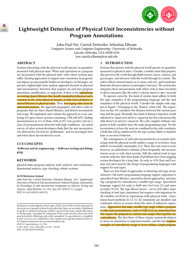 Issta2017 - Lightweight Detection of Physical Unit Inconsistencies Without Program Annotations ...