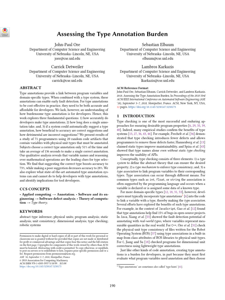 Ase2018 - Assessing The Type Annotation Burden | PDF | Annotation ...