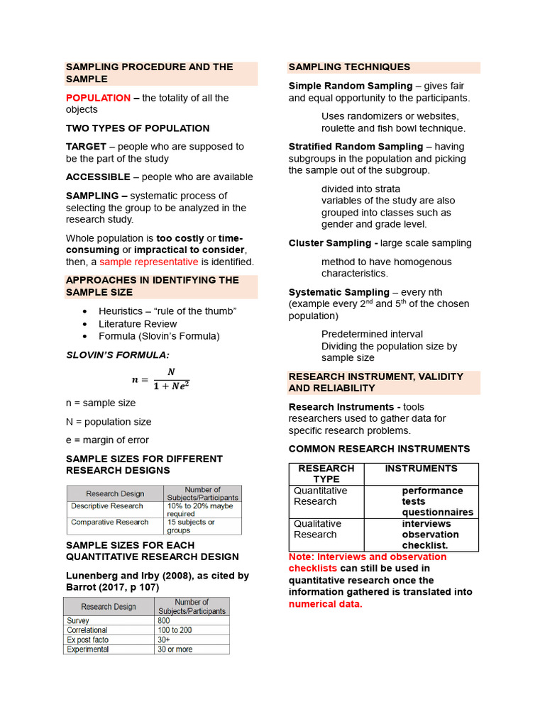 Practical Research-Reviewer | PDF | Sampling (Statistics) | Validity (Statistics)
