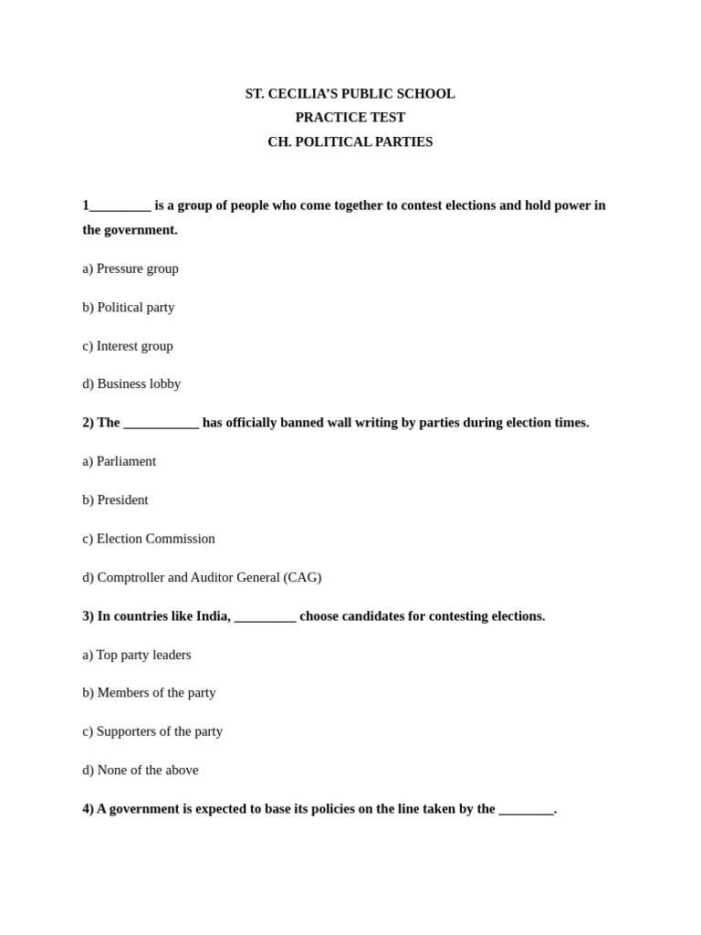 Assignment 1 Ch. Political Parties | PDF | Accountability | Political ...