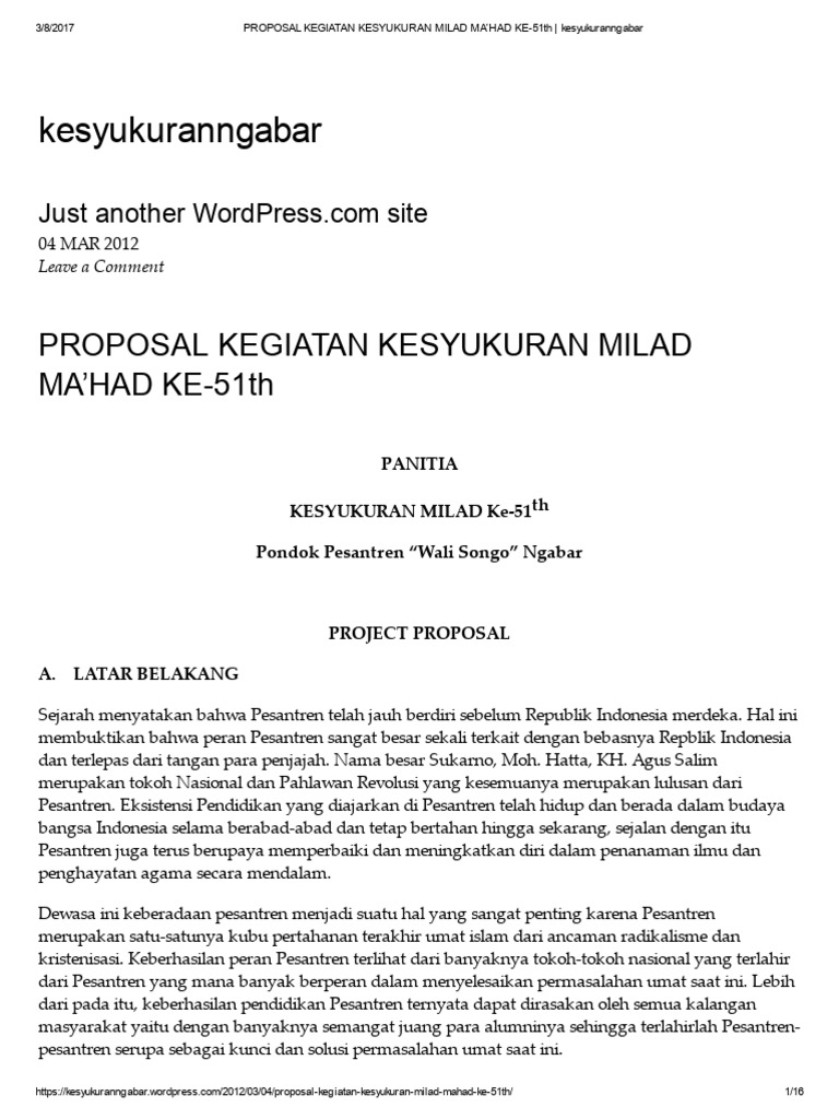 Proposal Kegiatan Kesyukuran Milad Mahad | PDF