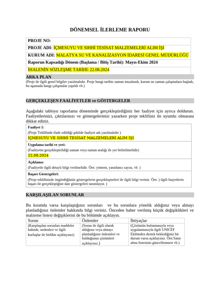 UNICEF-WASH Reporting Template Reporting | PDF