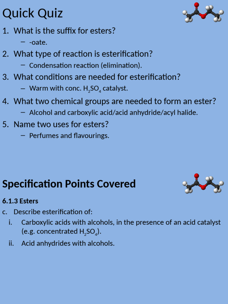 Ester Formation | PDF | Cooking, Food & Wine | Science & Mathematics