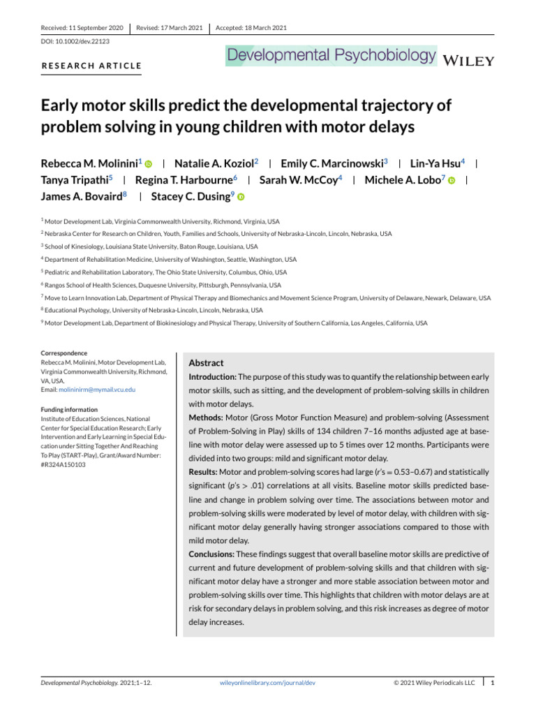 Early Motor Skills Predict The Developmental Trajectory of Problem ...