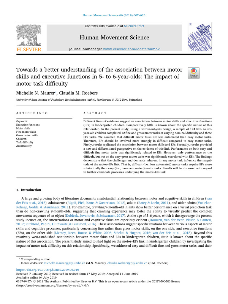Human Movement Science: Michelle N. Maurer, Claudia M. Roebers | PDF ...