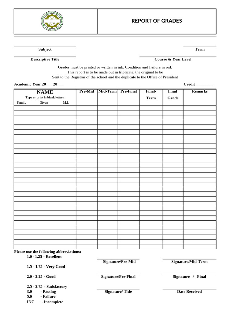 Academic Grade Report Form | PDF
